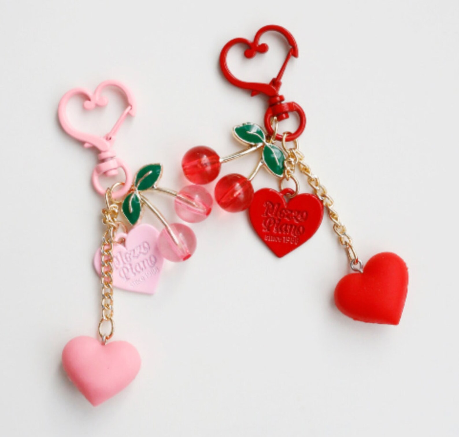 Pink Cherry Keyring With Heart Clasp Cute Heart Keychain - Etsy