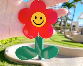 Rainbow Flower Keychain Happy Flower Keyring Smile Key Ring | Etsy