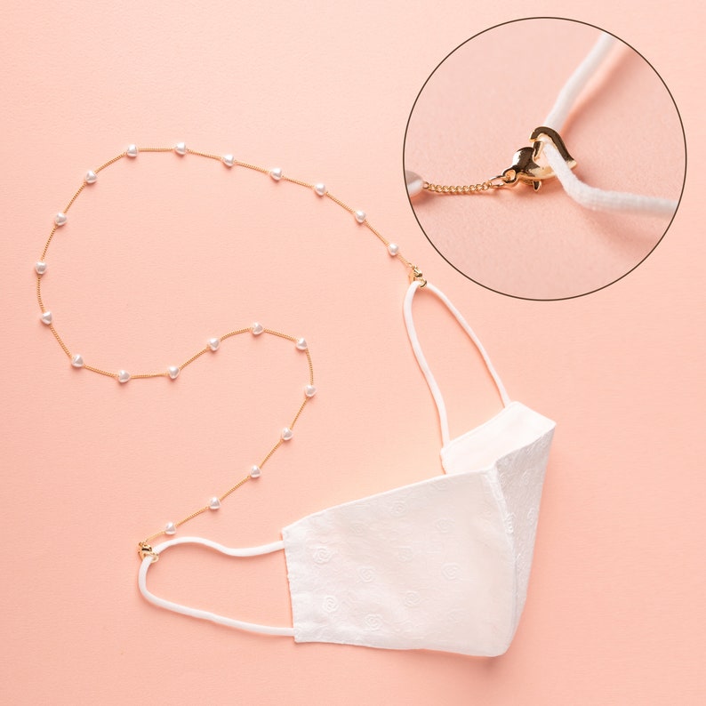 Pearl Hearts Mask Chain Necklace Lanyard Holder With Clips, Convenient ...