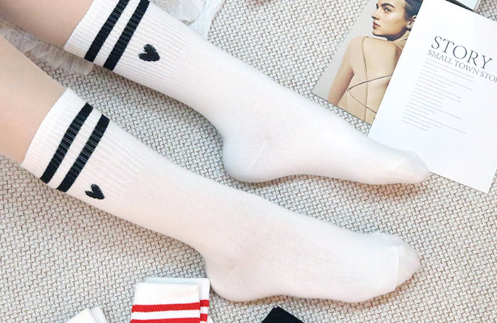 Lovely Heart Socks, Long Crew Socks, Women Socks, Cute Socks, Comfy ...