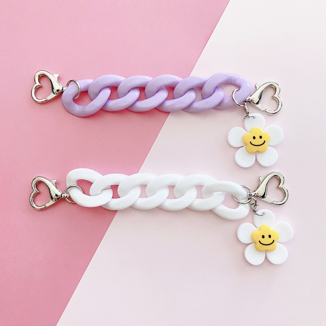 Cute Phone Case Chain, Purple Phone Strap Holder With Smiley Flower ...
