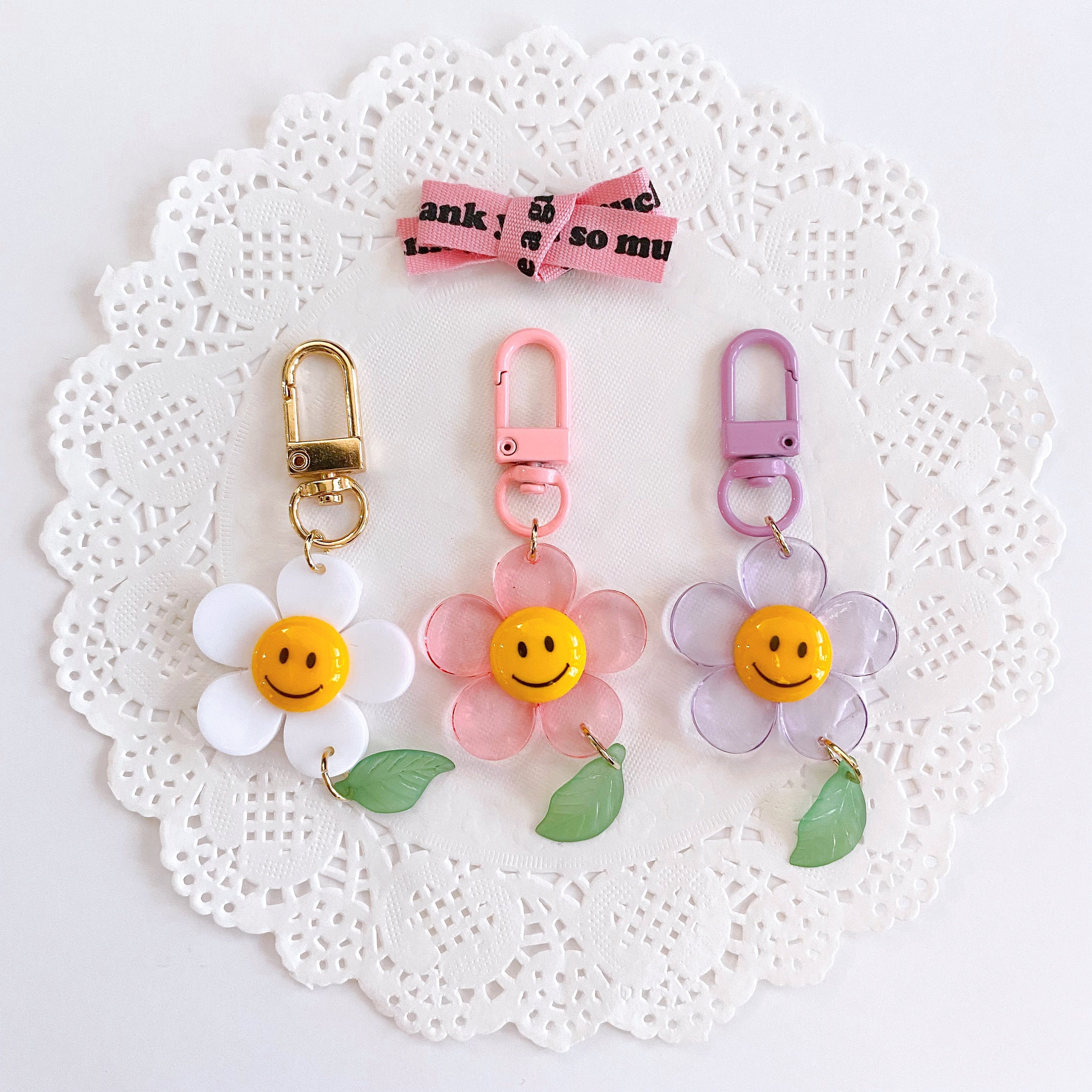 Happy Flower Keychain Smile Flower Keyring Cute Keychain | Etsy