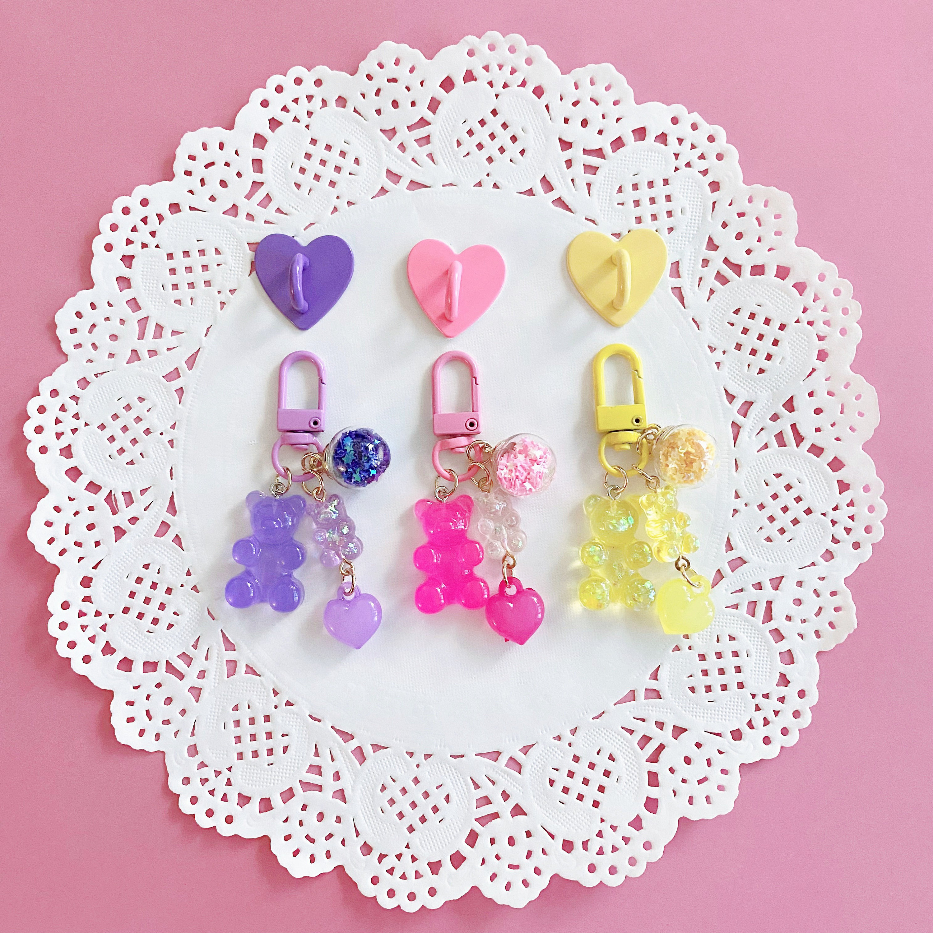 Cute Gummy Bear Keyring Pink Purple Yellow Bear Keychain | Etsy