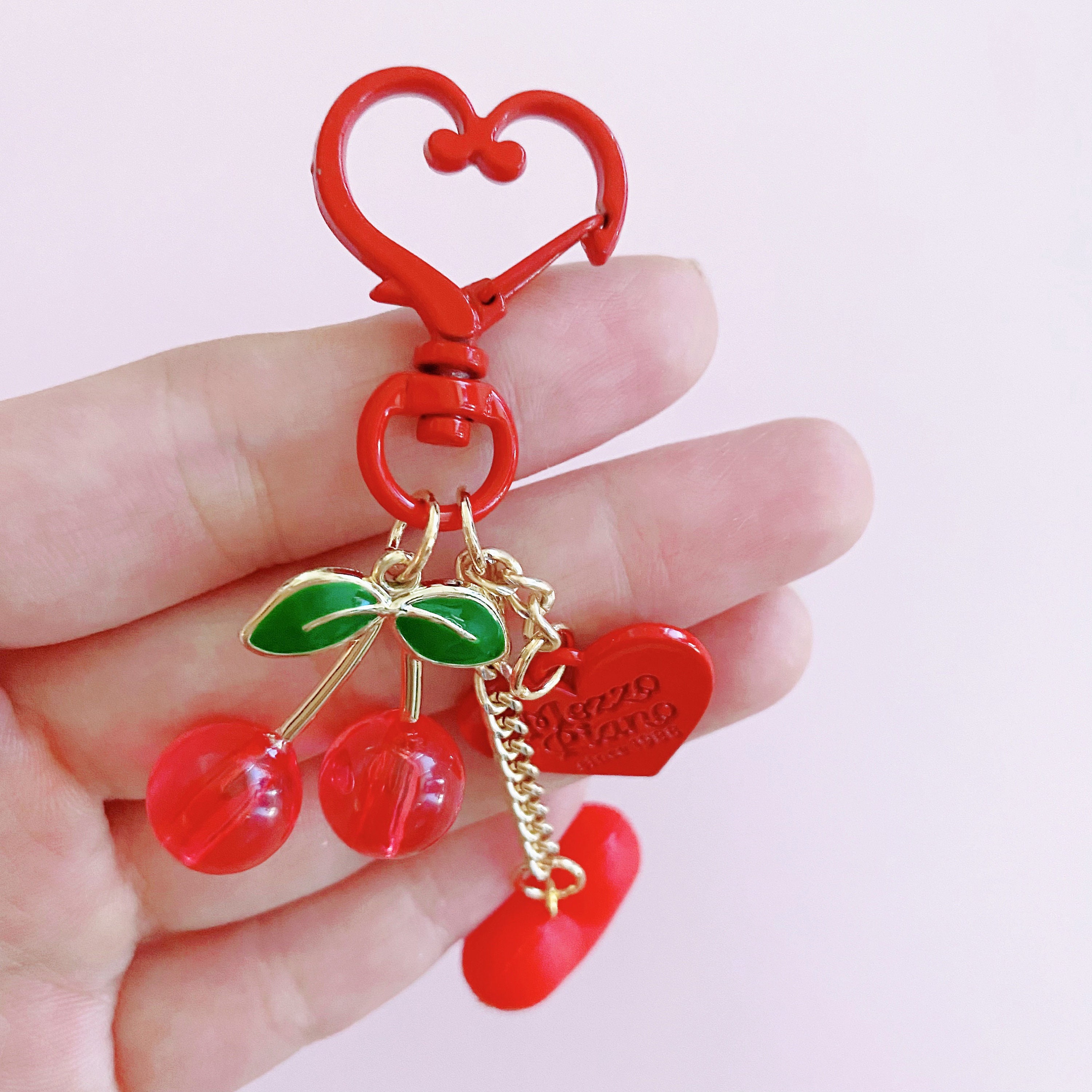 Pink Cherry Keyring With Heart Clasp Cute Heart Keychain | Etsy