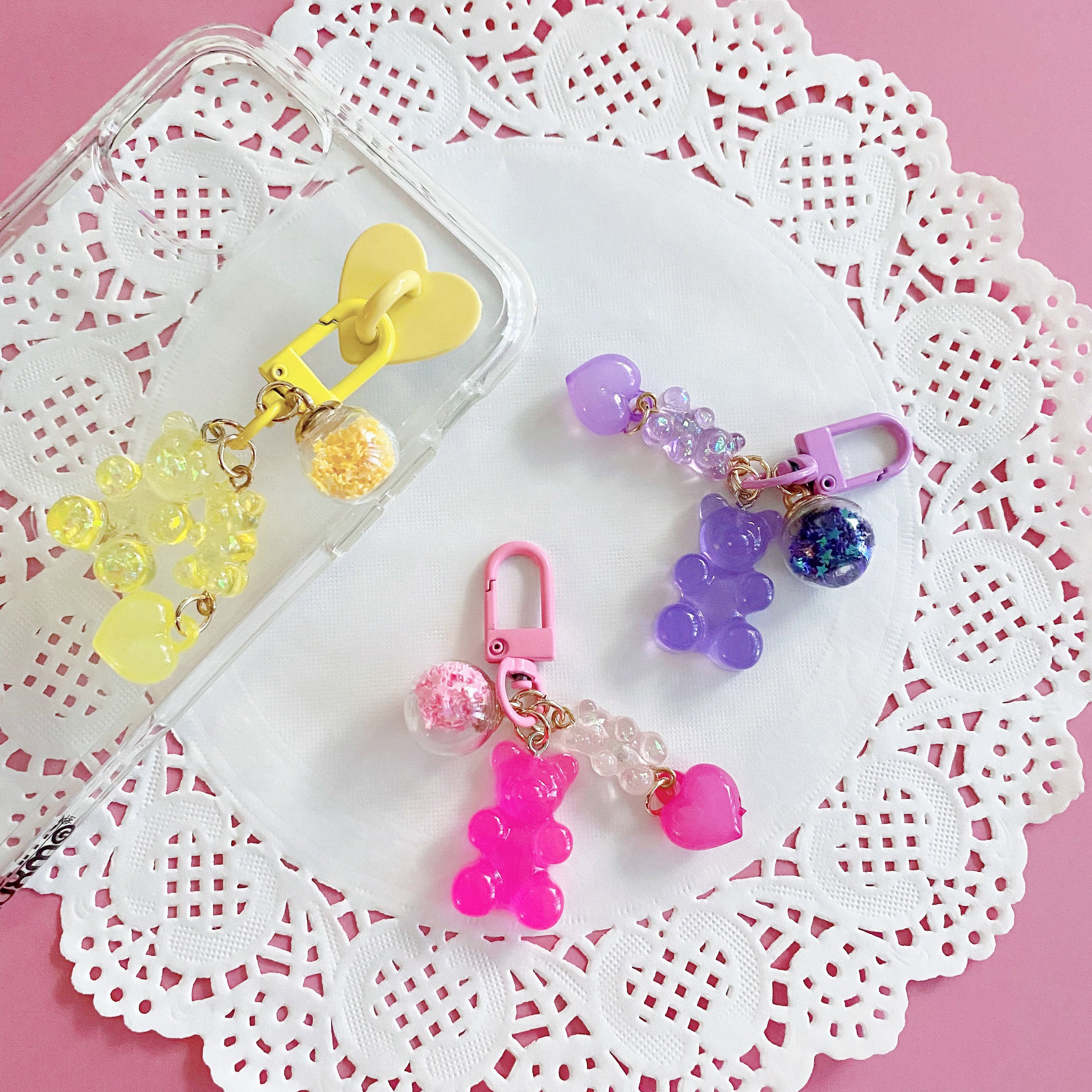 Cute Gummy Bear Keyring Pink Purple Yellow Bear Keychain | Etsy