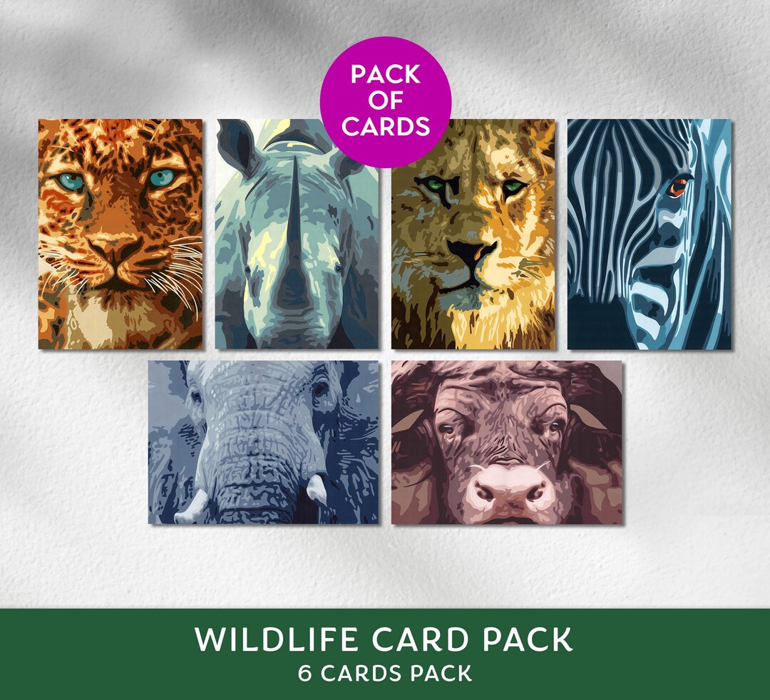 Wildlife Card Pack, Safari Animals Cards, Original Art Cards, Animal ...