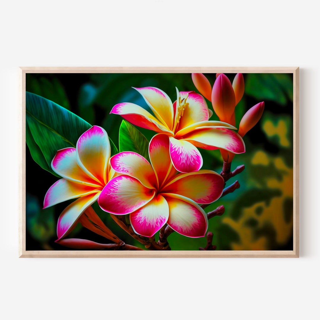 Flower Art Hawaiian Flower Painting Floral Wall Decor Hawaiian - Etsy
