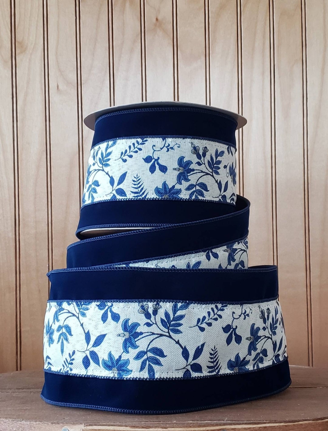 Regency Floral Vine Velvet Wired Blue Ribbon - Etsy