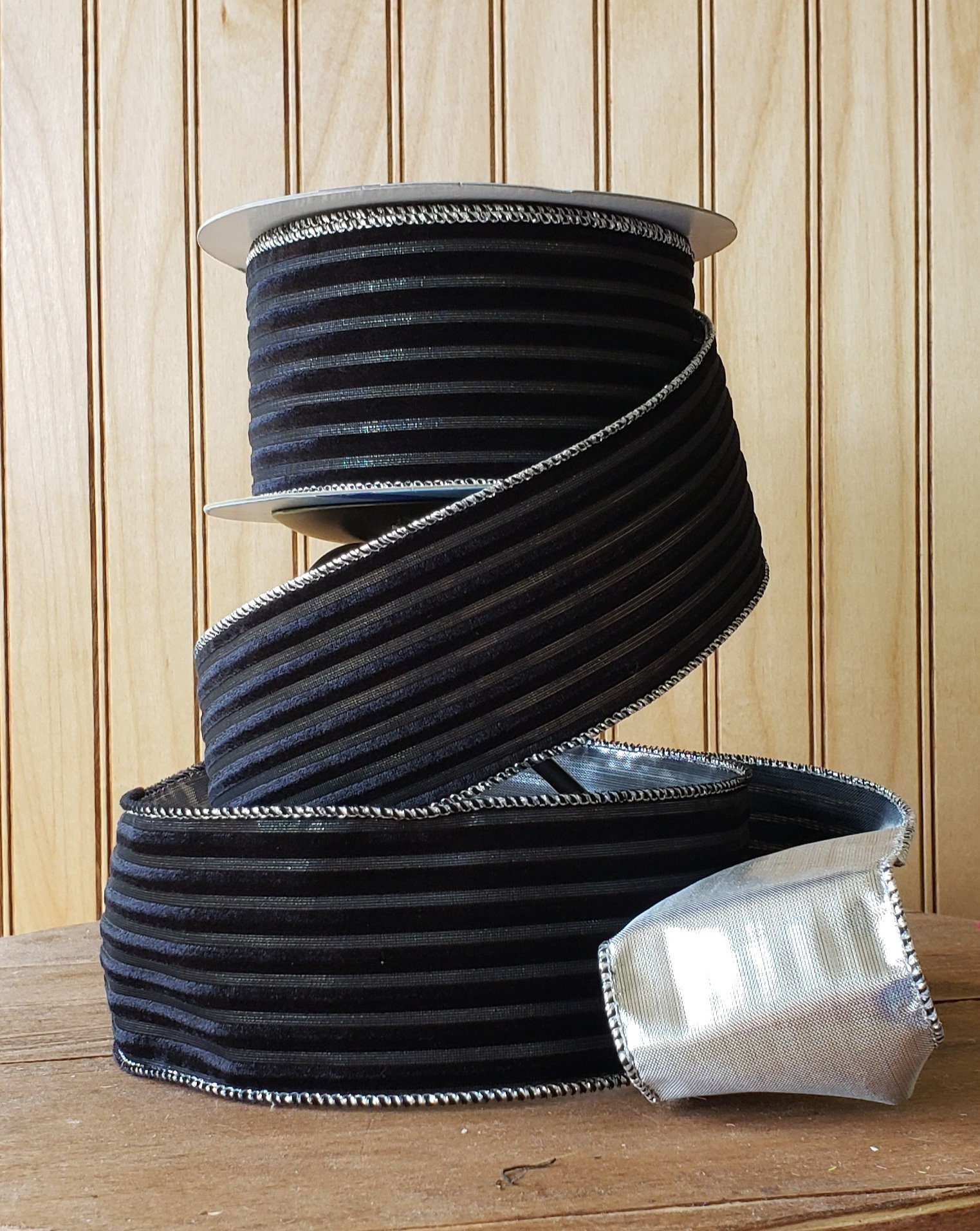 Black Embossed Stripes on Velvet Wired Ribbon - Etsy