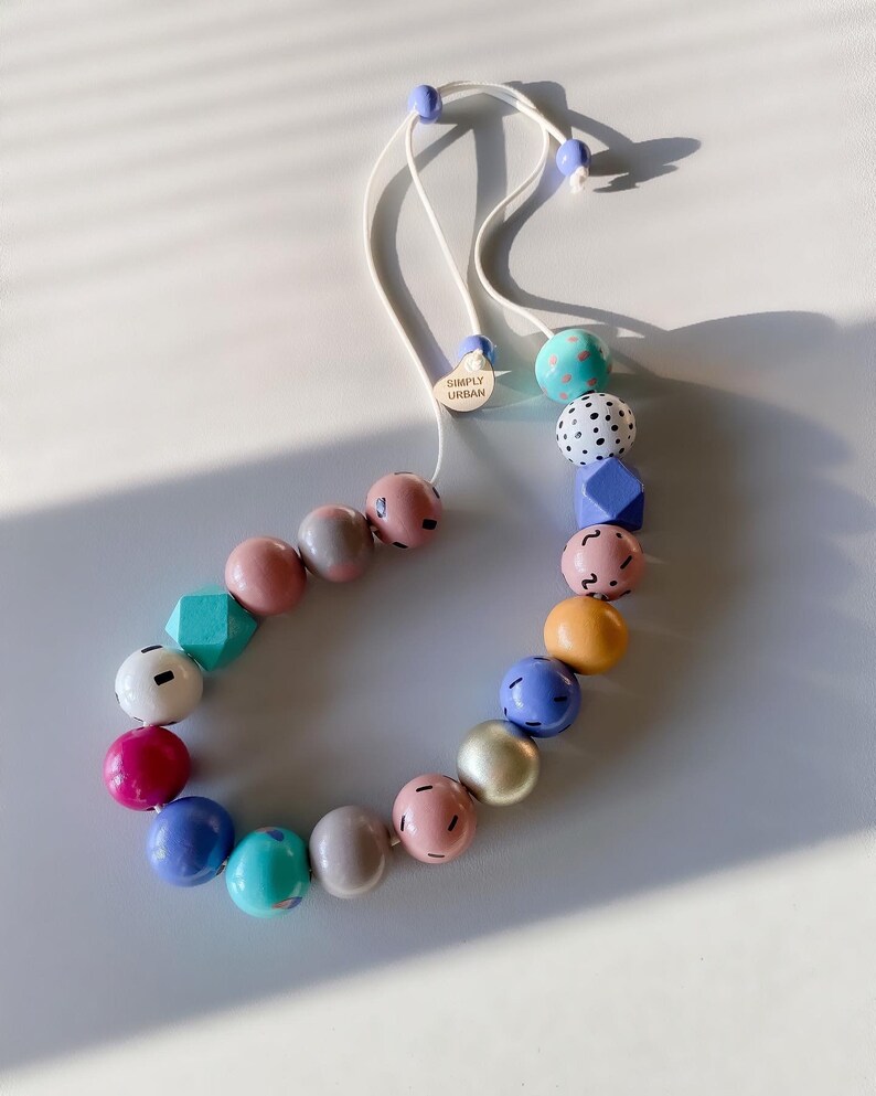 Hand-painted Beaded Necklace | Cheerful | Pastel | Chunky Necklace ...
