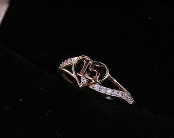 14k 15 Anos Quinceanera Ring / Yellow Gold Cubic Zirconia Crown 15 Ring ...