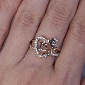14k 15 Anos Quinceanera Ring / Heart Fifteen Quince Ring / Birthday ...