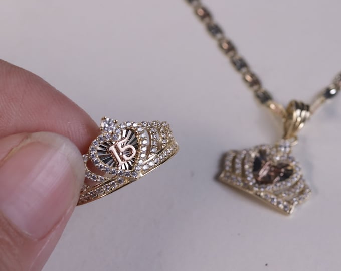 14k Gold 15 Años Crown Ring & Necklace SET / 15th Birthday Gift / Gift ...