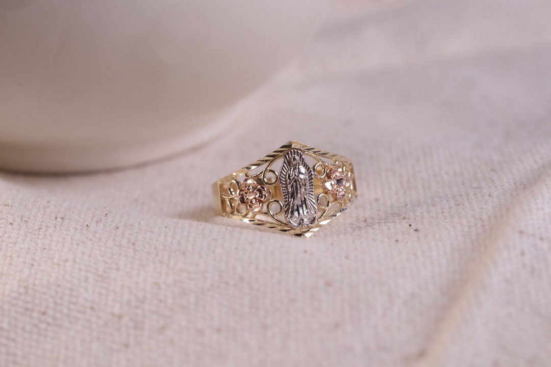 14k Gold Mother Mary Ring / Religious Ring / Lady of Guadalupe / Mother ...