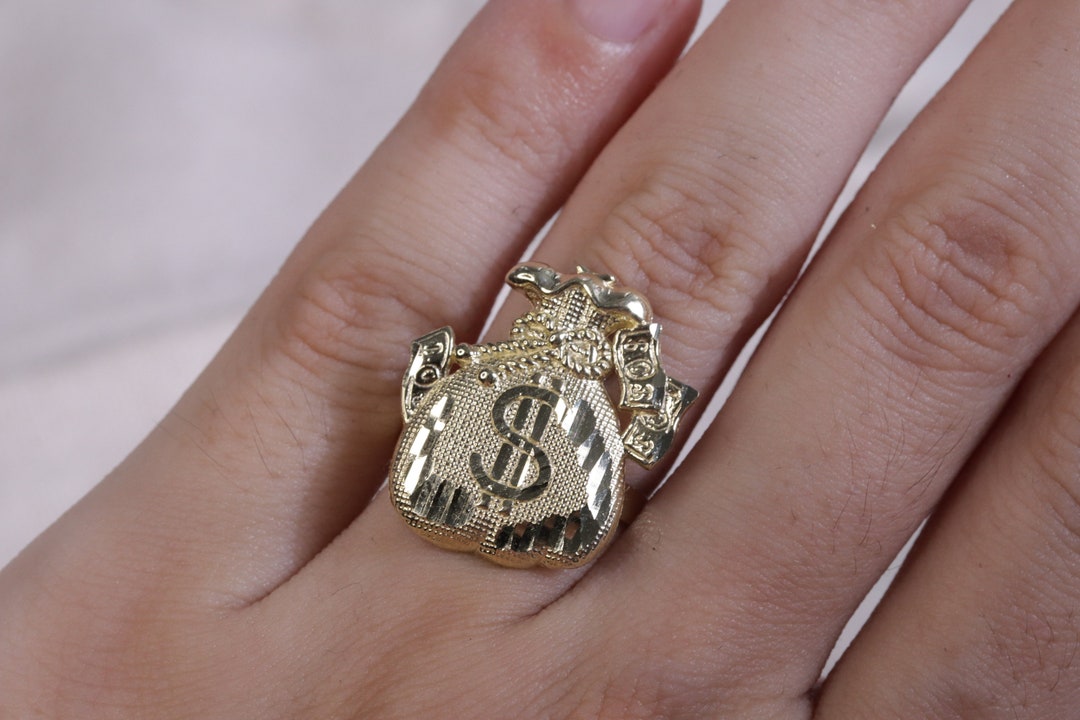 10k Gold Money Bag Ring / Men's Gold Ring / Money Ring / Pinky Ring ...