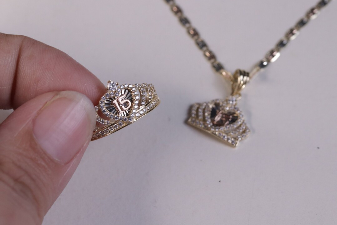 14k Gold 15 Años Crown Ring & Necklace SET / 15th Birthday Gift / Gift ...