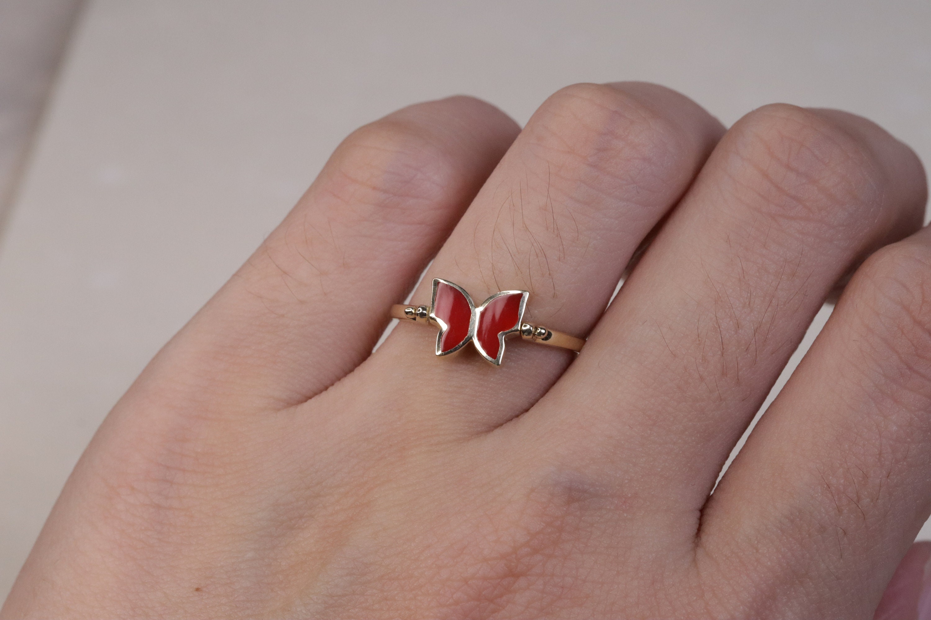 14k Gold Double Side Spinning Butterfly Ring / Enamel Ring Ring / CZ ...