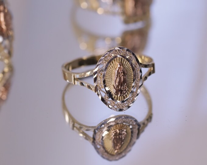 14k Dainty Virgin Mary Ring / Blessed Mother Ring / Diamond Cut ...