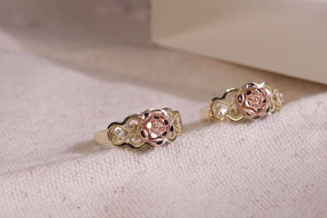 10k Unique Vintage Rose Flower Ring - Etsy