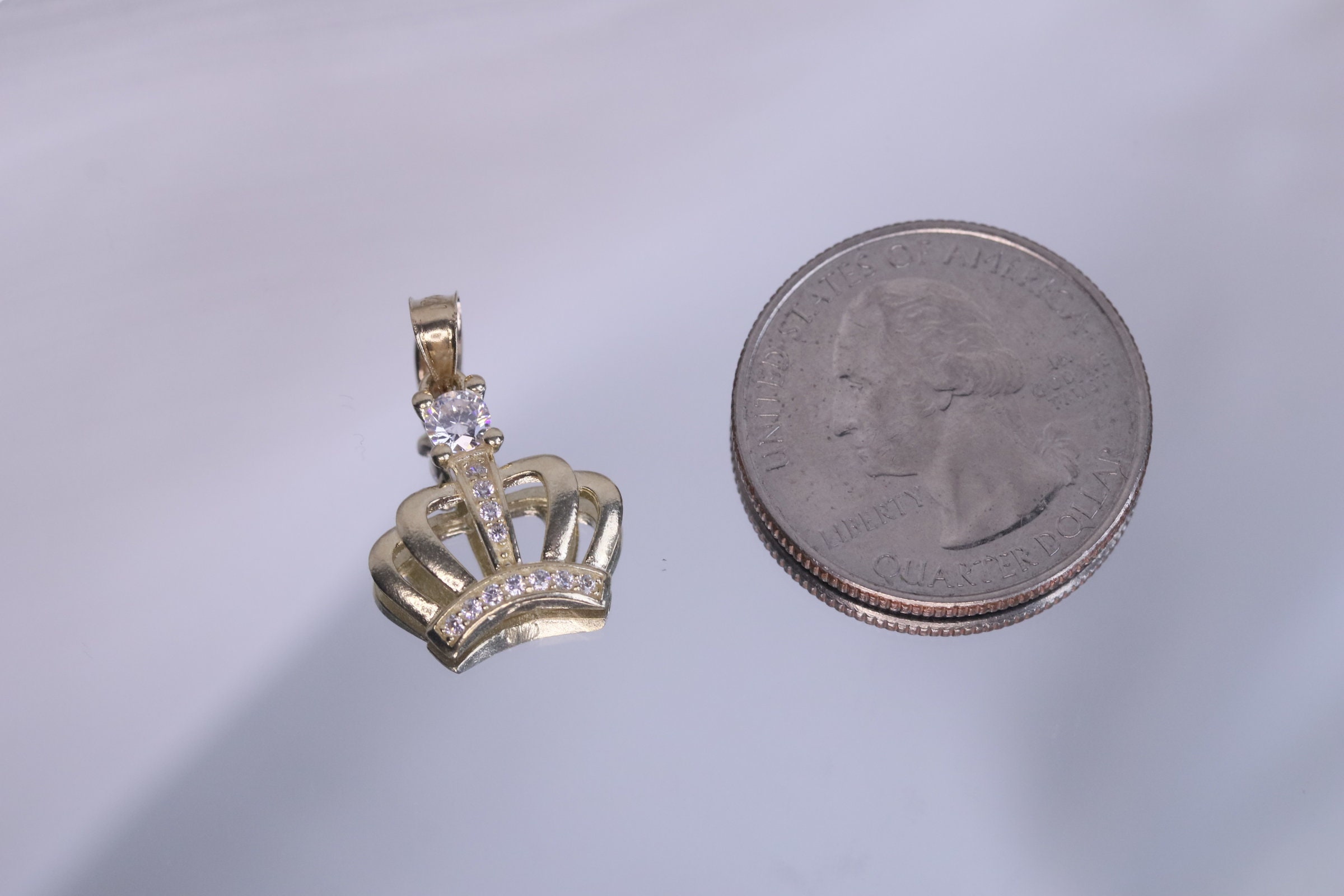 10k Yellow Gold Crown / CZ Royal Crown Necklace / Dainty Charm - Etsy