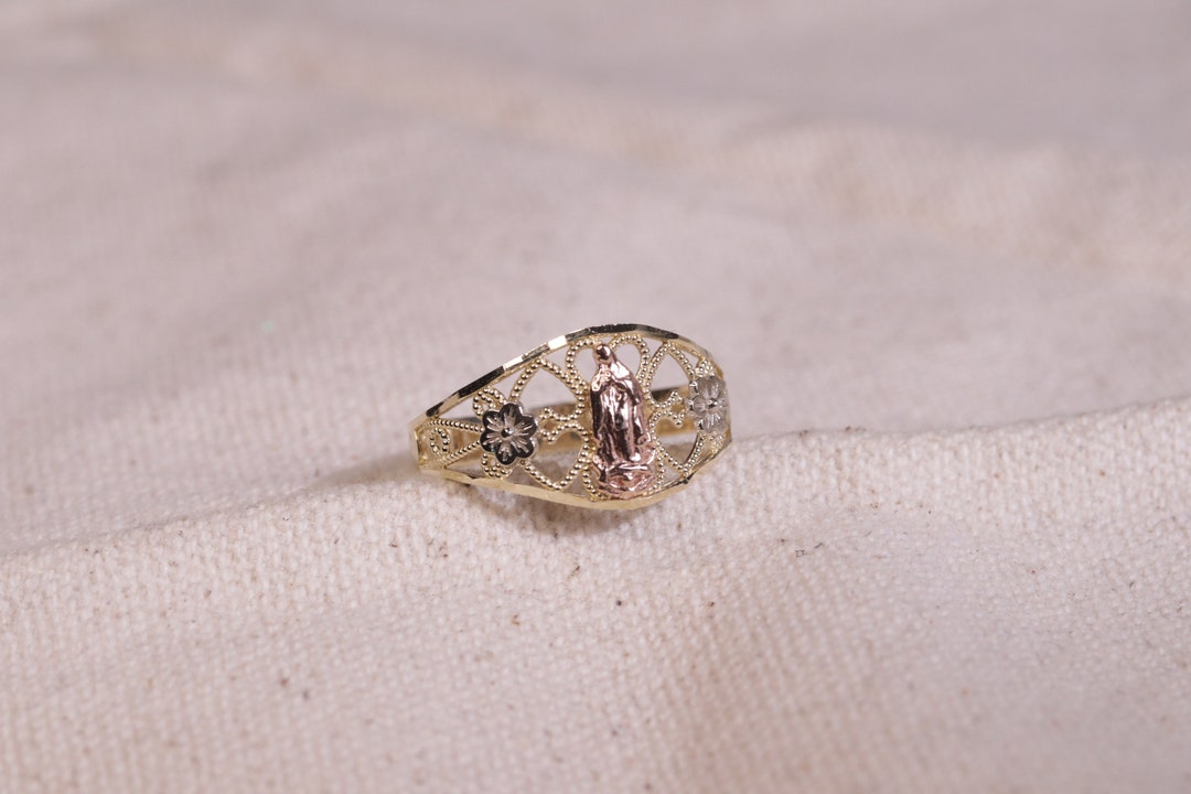 10k Yellow Rose Gold Mother Mary / Religious Ring / Lady of Guadalupe ...