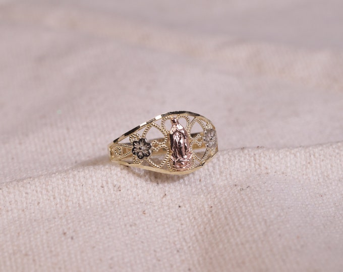 10k Yellow Rose Gold Mother Mary / Religious Ring / Lady of Guadalupe ...