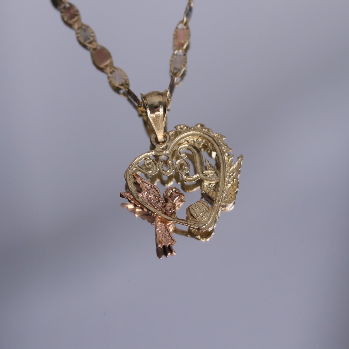 14k Tri Color Love Heart Pendant With 2.0mm Valentino Chain, Dainty ...