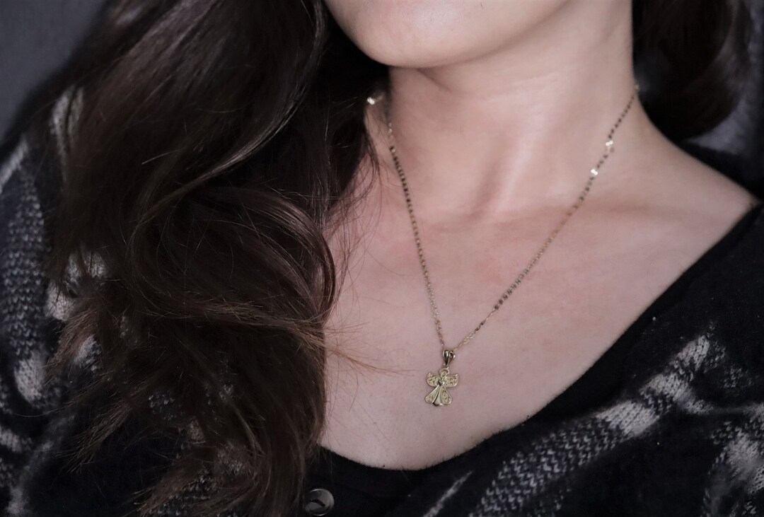 14k Yellow Gold Angel Pendant, Baby Angel Pendant, Guardian Angel ...