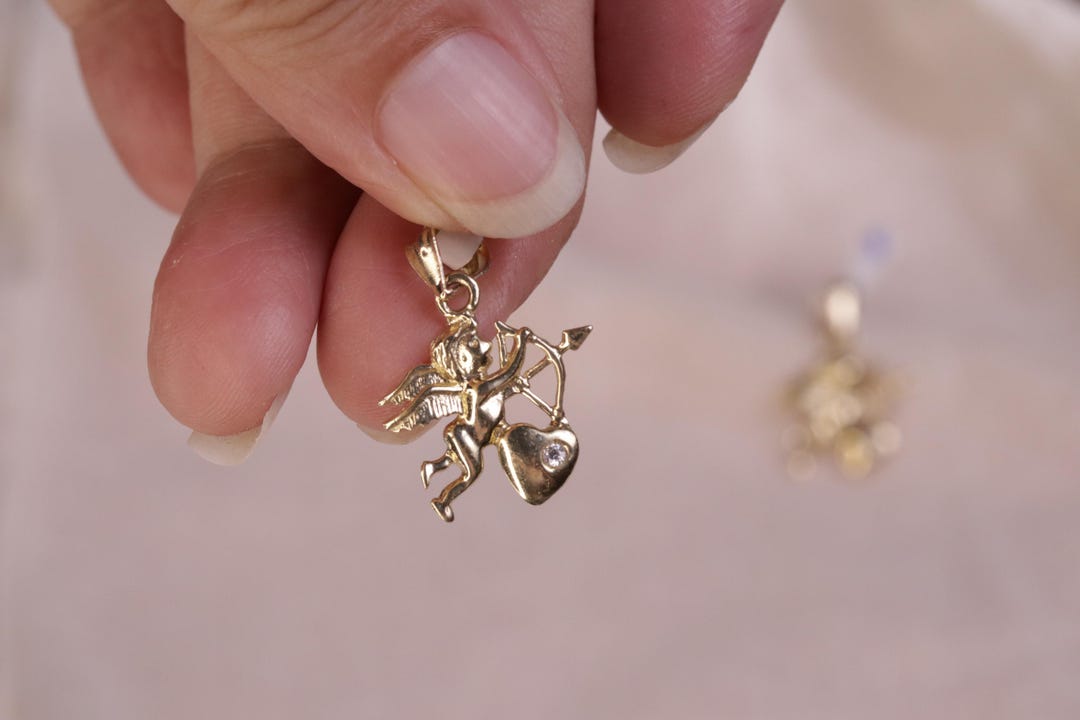 14k Gold Tiny Baby Angle Pendant / Guardian Angel Necklace / Dainty ...