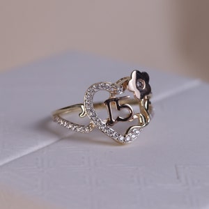 14k 15 Anos Quinceanera Ring / Heart Fifteen Quince Ring / Birthday ...