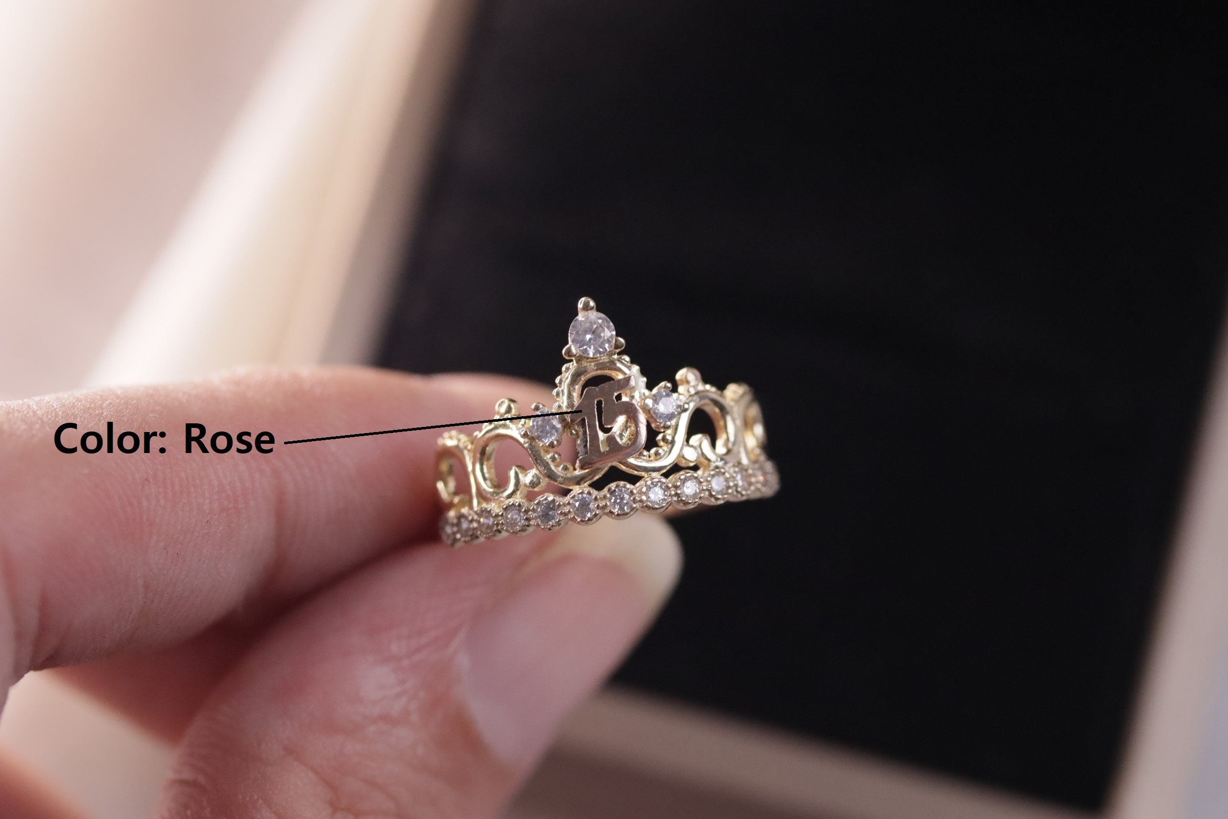 14k Gold Cubic Zirconia Crown Sweet 15 Ring / Yellow Gold Cubic ...