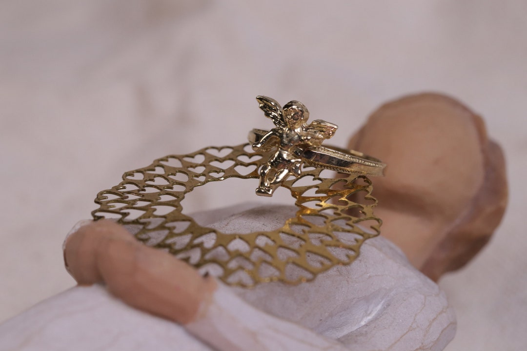 10k Solid Yellow Gold Angel Ring / Women Jewelry / Gold Ring / Gift - Etsy