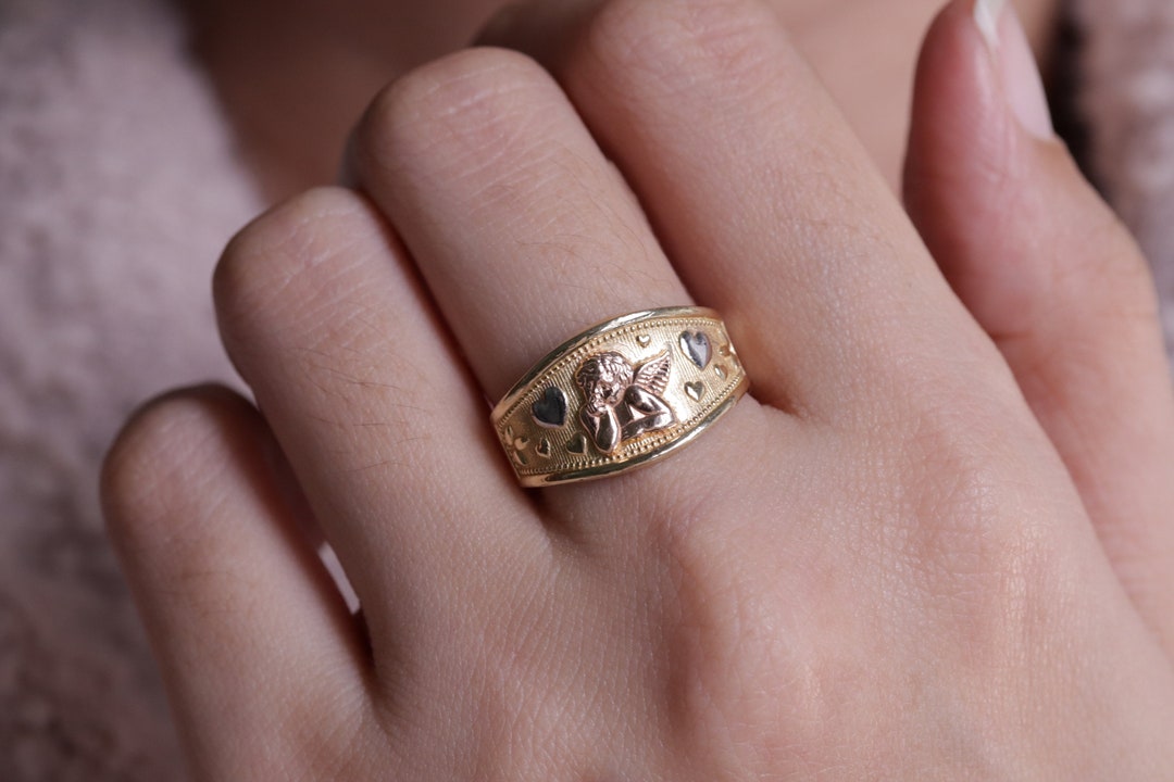 14k Gold Angel Ring / Angel Gold Band Ring / Angel Rings / Gift for Her ...