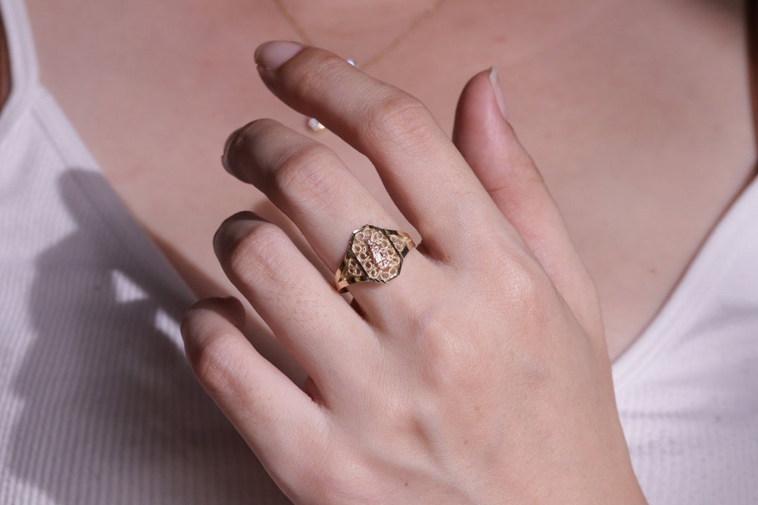 10k Gold Virgin Mary Ring / Dainty Guadalupe Rings / Thin Band / Women ...