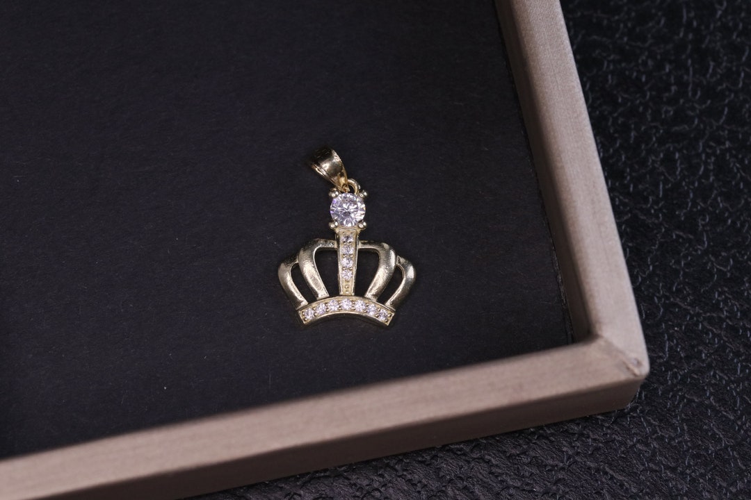 10k Yellow Gold Crown / CZ Royal Crown Necklace / Dainty Charm ...