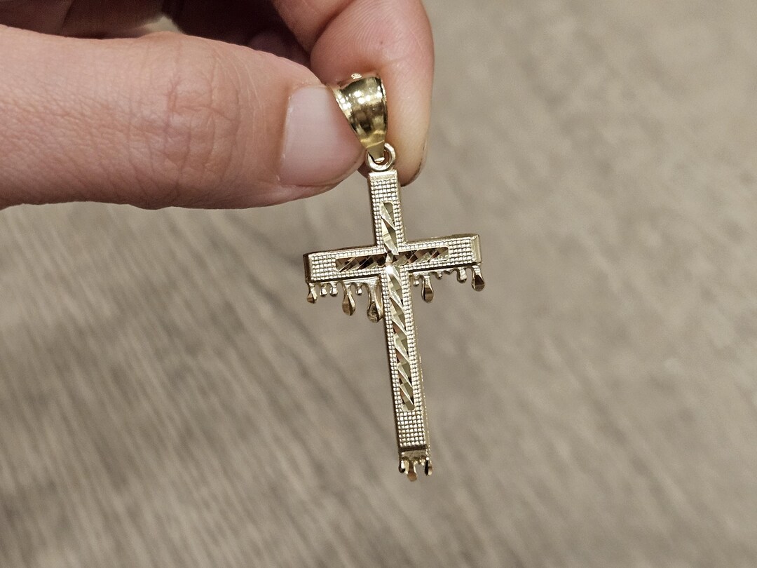 10k Yellow Gold Drip Cross Pendant - Etsy
