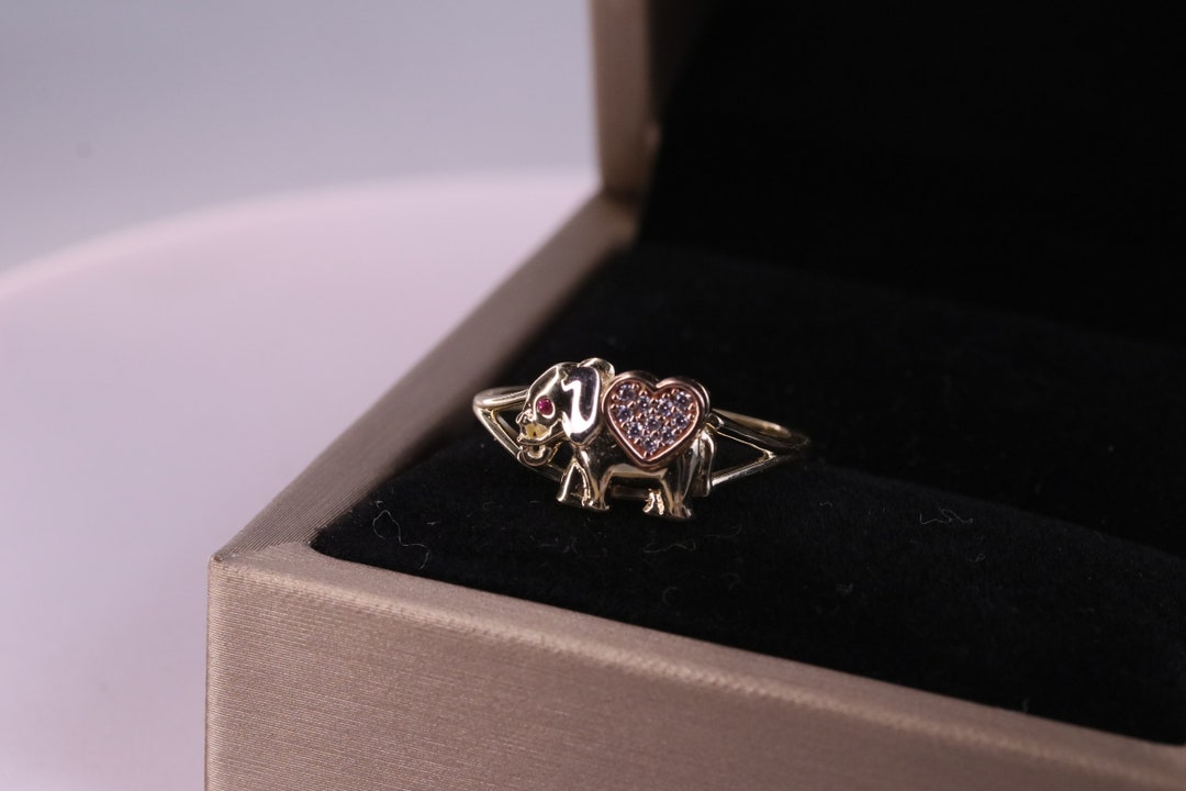 14k Tri Color Solid Gold Elephant Ring / 14k Cubic Zirconia Elephant ...