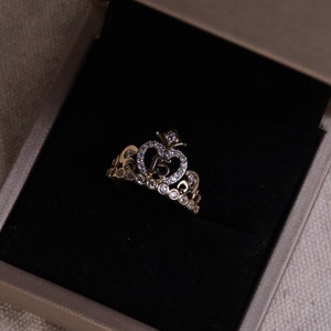14k 15 Anos Quinceanera Ring / Yellow Gold Cubic Zirconia Crown 15 Ring ...