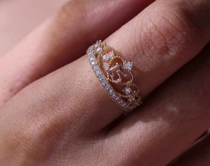 14k 15 Anos Quinceanera Ring / Yellow Gold Cubic Zirconia Crown 15 Ring ...