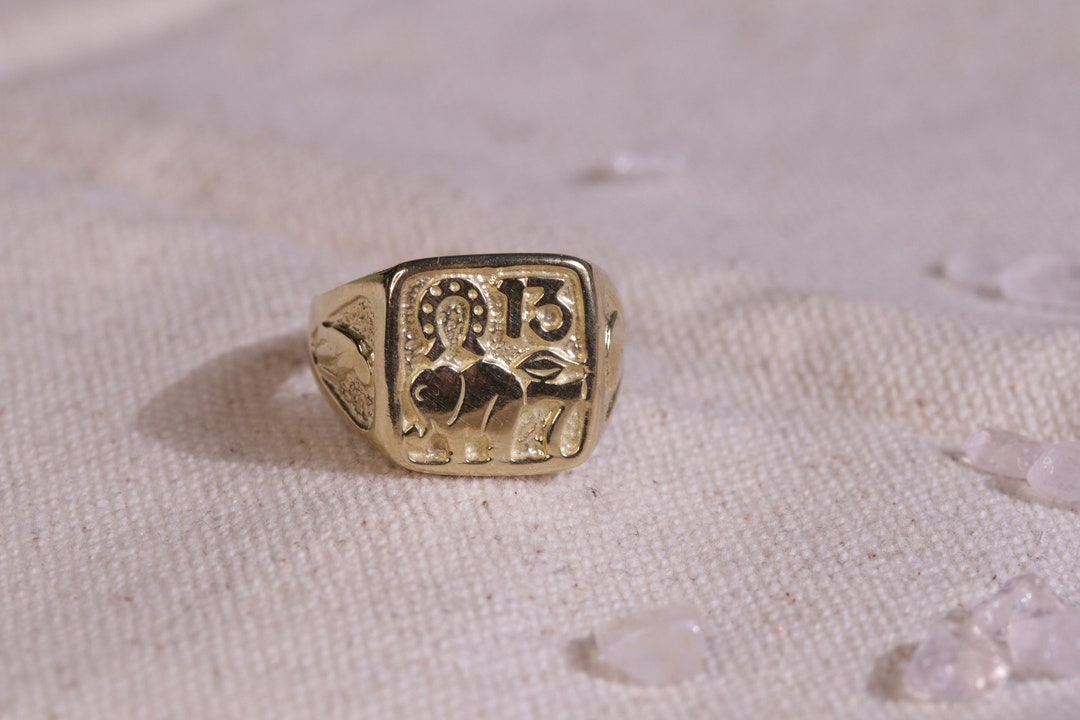 10k Gold 13mm Rectangle Good Luck Ring / Lucky Symbol Ring / Gift for ...