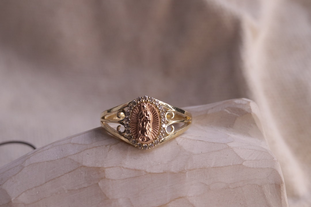 10k Blessed Mother Ring / Gold Religious Ring / Women Ring / Virgin ...