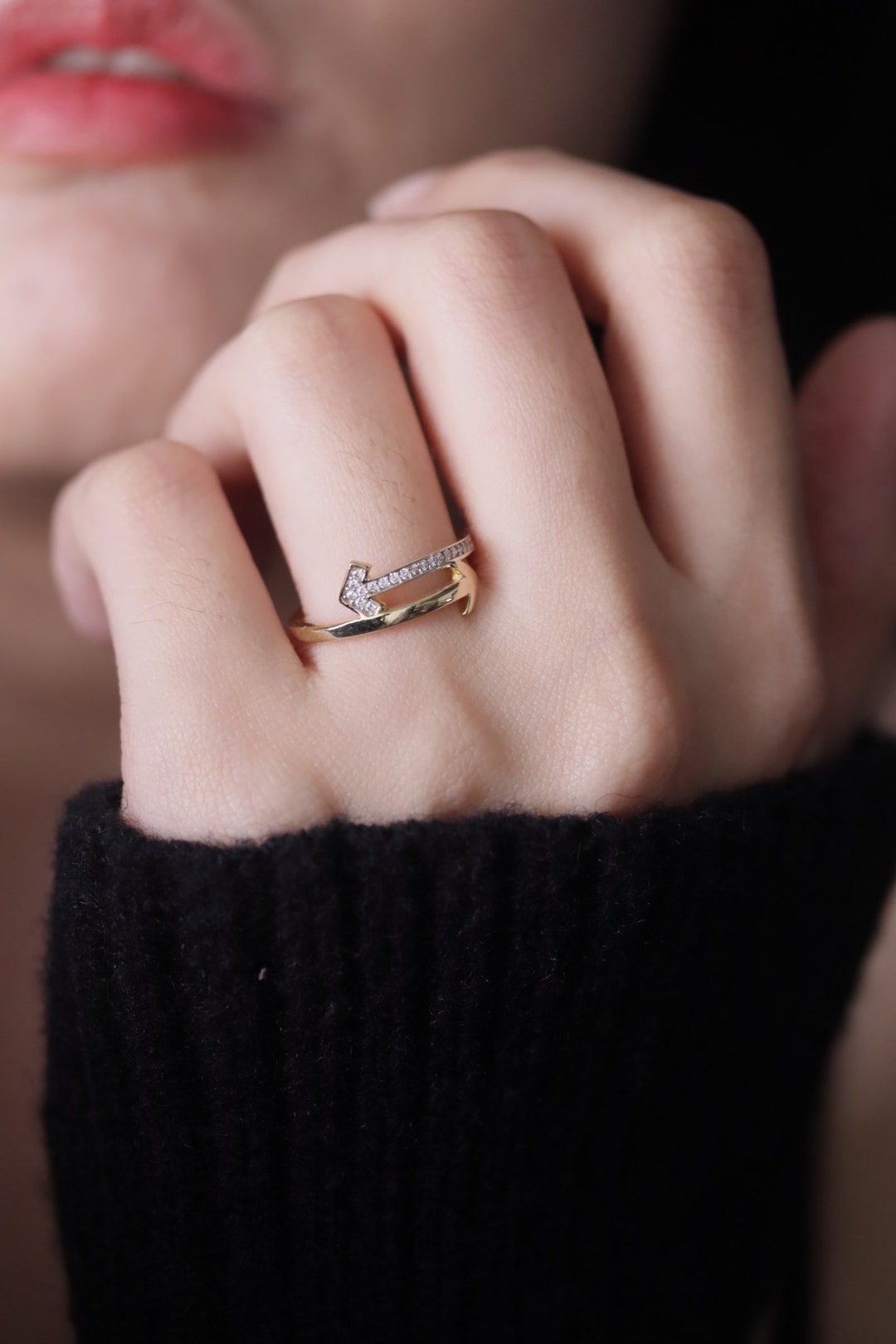 14k Gold Double Arrow Ring for Women - Etsy
