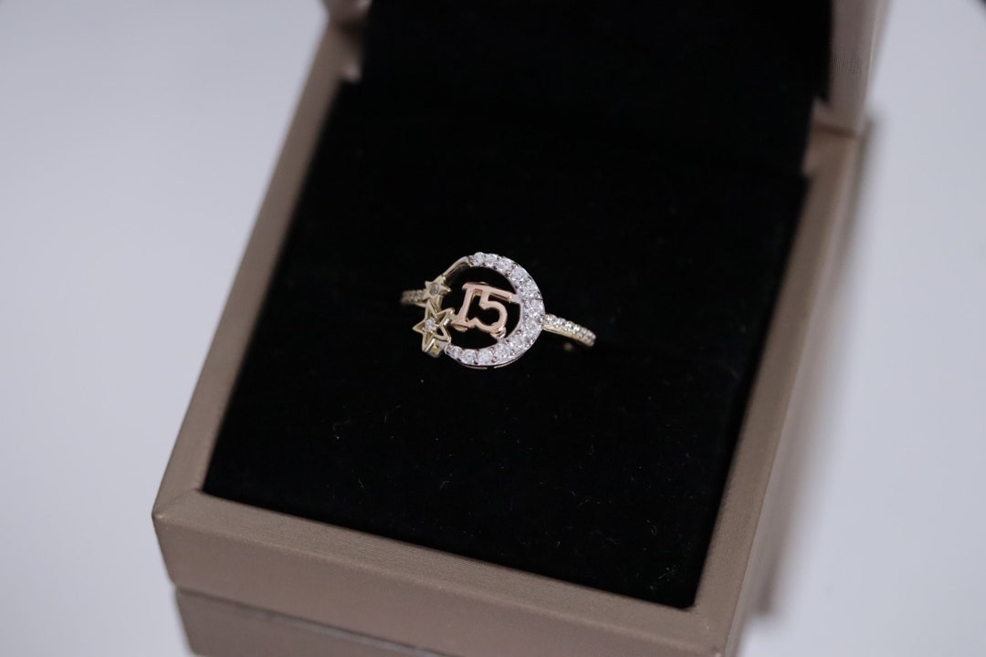 14k 15 Anos Quinceanera Ring / Yellow Gold Cubic Zirconia Crown 15 Ring ...