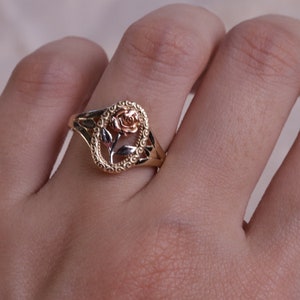 14k Tri Color Flower Ring / Oval Shaped Rose Ring / Vintage Flower Ring ...