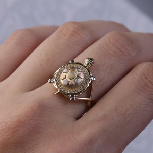 14k Gold Unique Tri Color Turtle Ring - Etsy
