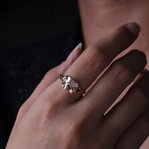 14k Tri Color Solid Gold Elephant Ring / 14k Cubic Zirconia Elephant ...