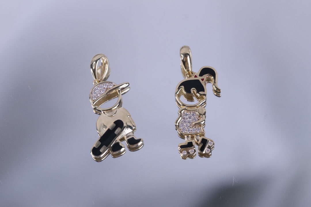 14k Children Girl Boy Pendant / Dainty Charms / Little Girl and Boy ...