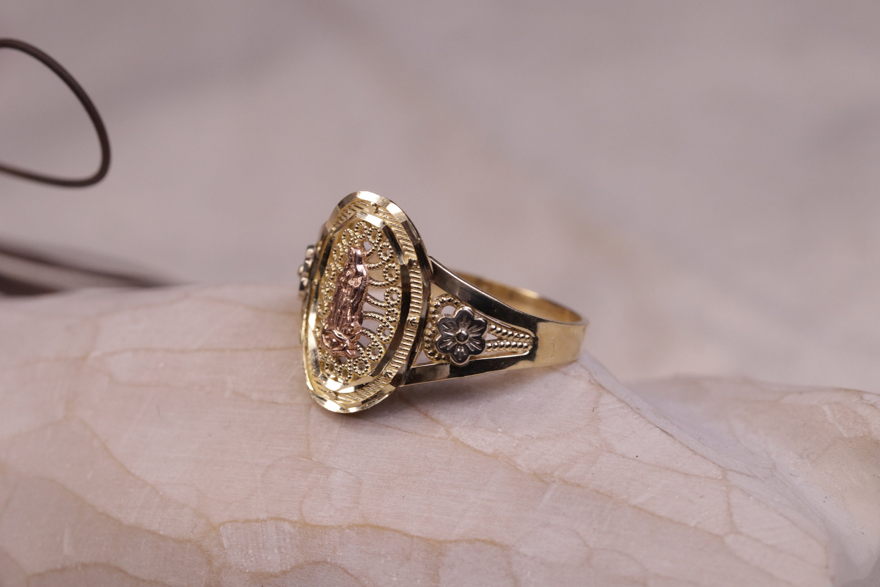10k Gold Virgin Mary Ring / Dainty Guadalupe Rings / A Little Flower ...