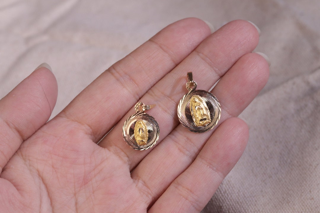 14k Tri Color Circle Virgin Mary Pendant - Etsy