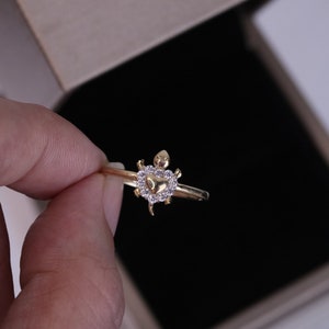 14k Gold Tiny Tortoise Ring / Dainty Cubic Animal Ring / Good Luck ...